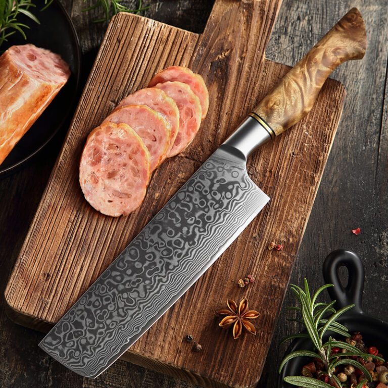 HEZHEN 7 inch Nakiri Knife, 67 Layers Damascus Steel, 60-62HRC Hardness ...