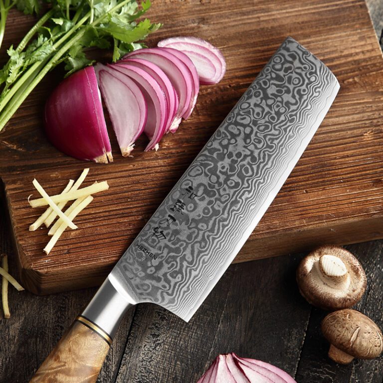 HEZHEN 7 inch Nakiri Knife, 67 Layers Damascus Steel, 60-62HRC Hardness ...