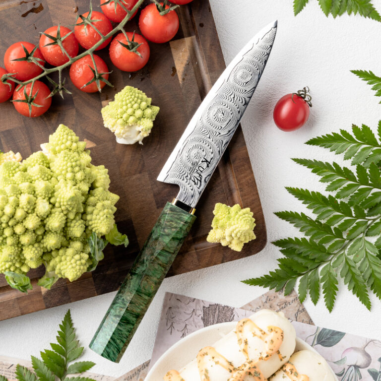 KUTLR 5 Inch Damascus Utility Knife – 67-Layer Steel with Green ...