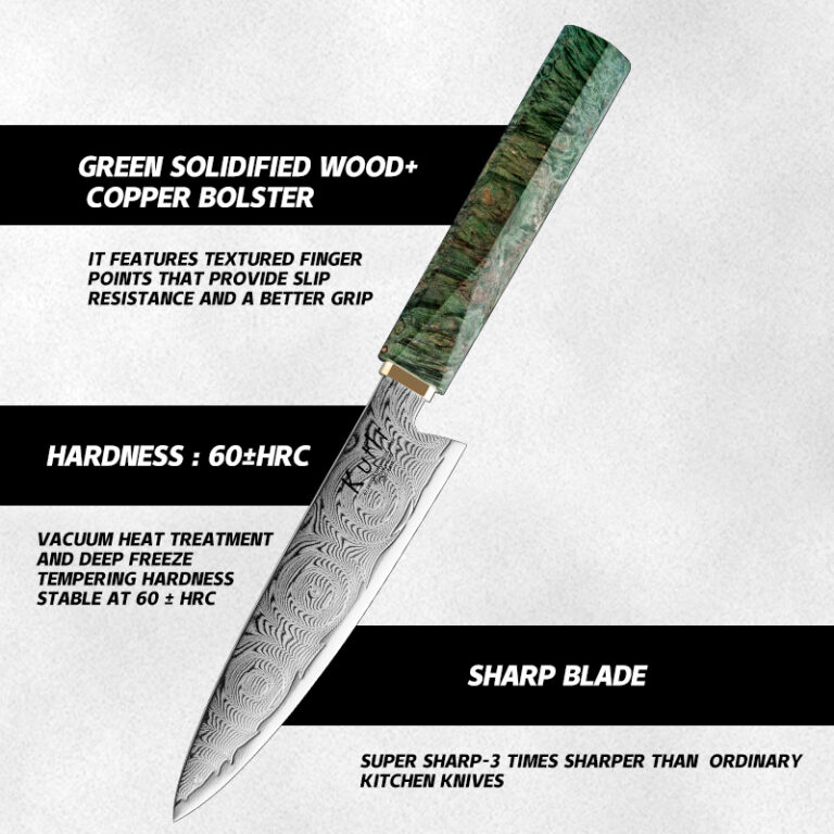 KUTLR 5 Inch Damascus Utility Knife – 67-Layer Steel with Green ...